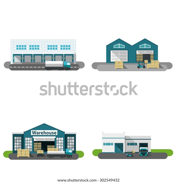 Warehouse Building Flat Icons Set Transportation Stock Vector (Royalty ...