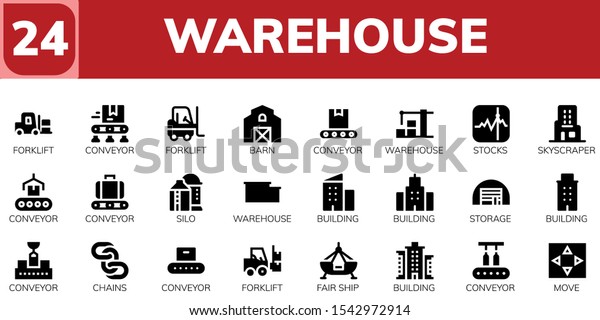 Warehouse Icon Set 24 Filled Warehouse Stock Vector (Royalty Free ...