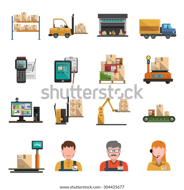 Warehouse Icons Flat Set Shipping Delivery Stock Vector (Royalty Free ...