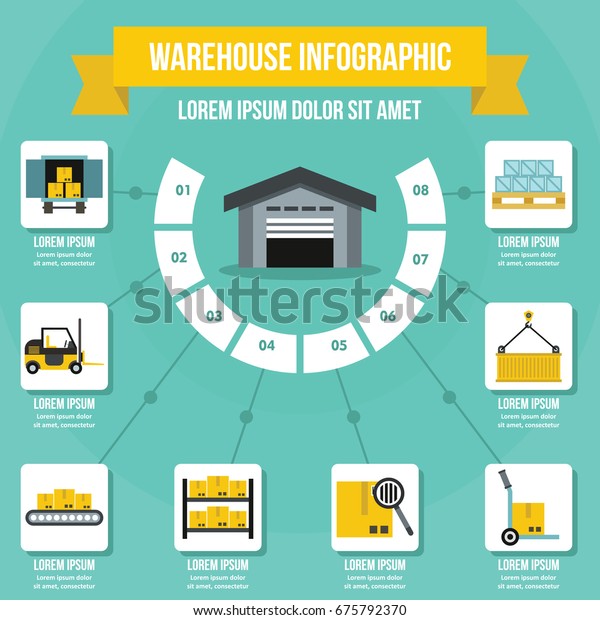 Warehouse Infographic Banner Concept Flat Illustration Stock Vector ...