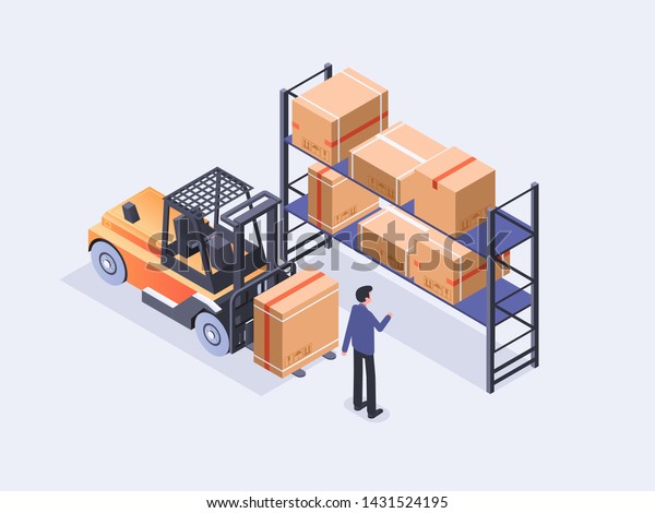 Warehouse Isometric Compositions Including Unloading Cargo Stock Vector ...