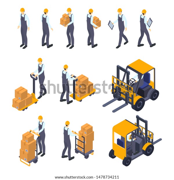 Warehouse Man Sign 3d Icon Set Isometric View Professional Worker with ...