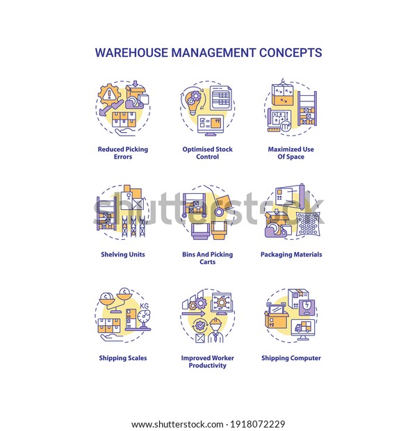Warehouse Management Concept Icons Set Reduced Stock Vector (Royalty ...