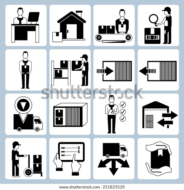 warehouse management icons set, cargo icons, inventory managent icons
