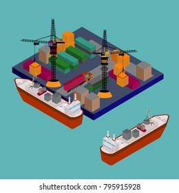 Warehouse Port Vector Isometric Projection Ships Stock Vector (Royalty ...
