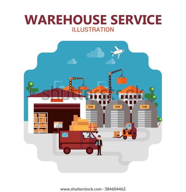 Warehouse Service Poster Scene Shipment Goods Stock Vector (Royalty ...
