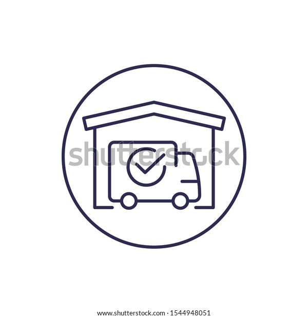 Warehouse Van Delivery Completed Line Icon Stock Vector (Royalty Free ...