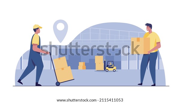 Warehouse Worker Pushing Hand Truck Stock Vector (Royalty Free ...