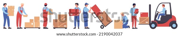 Warehouse Workers Set Vector Illustration Cartoon: เวกเตอร์สต็อก (ปลอด ...