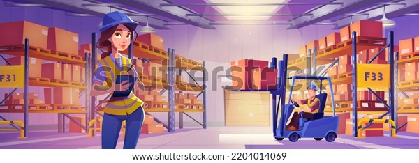 Warehouse Workers Woman Wear Uniform Clipboard Stock Vector (Royalty ...