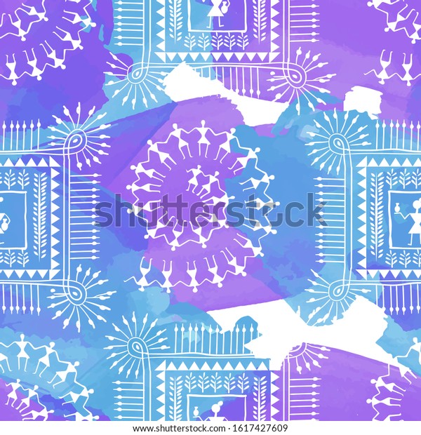 Warli Art Painting Seamless Pattern Hand Stock Vector (Royalty Free ...
