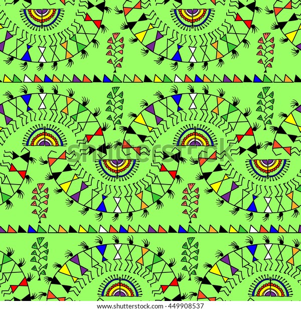 Warli Painting Seamless Pattern Hand Drawn Stock Vector (Royalty Free ...