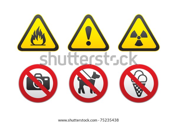 Warning Hazard Prohibited Signs Set Vector Stock Vector (Royalty Free ...