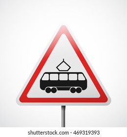 Warning Road Sign Intersection Tram Line Stock Vector (Royalty Free ...