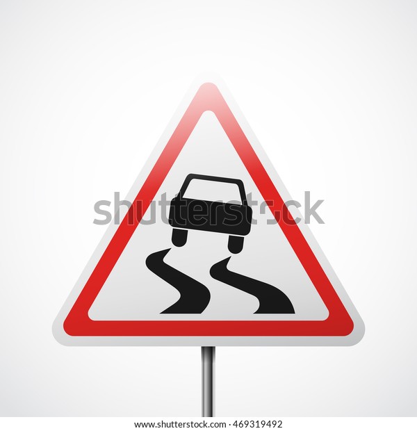 Warning Road Sign Slippery Road Vector Stock Vector (Royalty Free ...