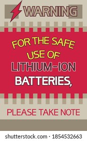 Warning Safe Use Lithiumion Batteriesplease Take Stock Vector (Royalty ...