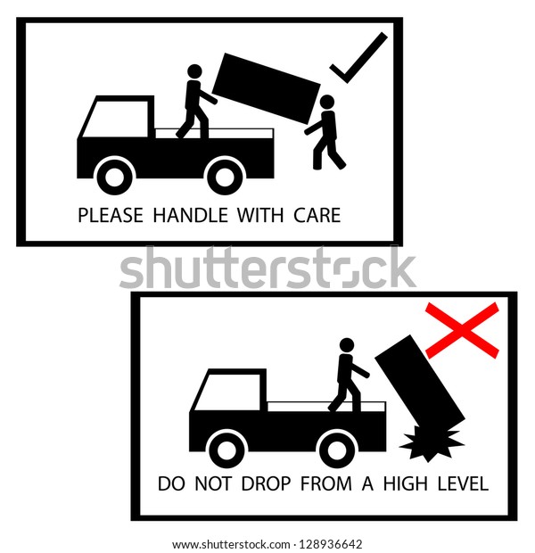 Warning Sign On Box Please Handle Stock Vector (Royalty Free) 128936642