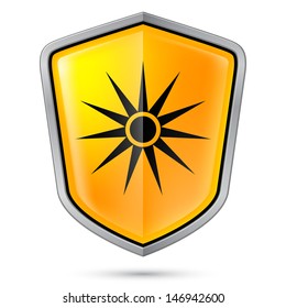 Warning Sign On Shield Indicating Warning: vector de stock (libre de ...