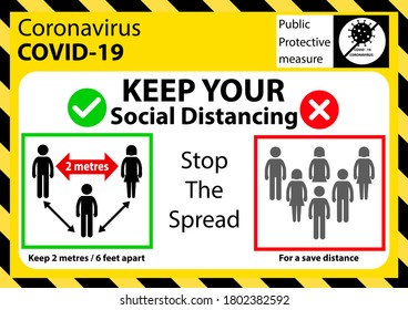 Warning Sign Please Keep Safe Distance Stock Vector (Royalty Free ...