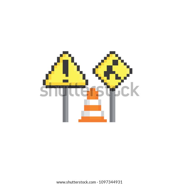 Warning Sign Road Works Set Icon 스톡 벡터(로열티 프리) 1097344931