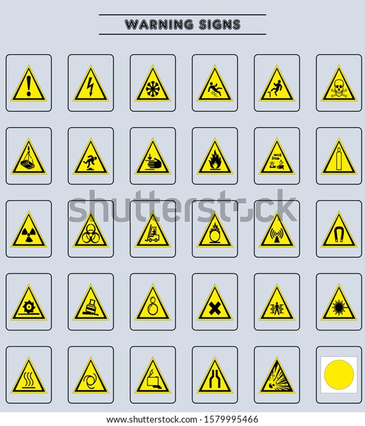 Warning Signs Vector Illustration Set: vector de stock (libre de ...