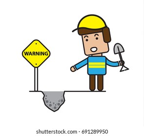 Warning Under Construction Service Man Flat Stock Vector (Royalty Free ...