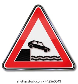 Warning Unpaved Waterfront Car Falling Into Stock Vector (Royalty Free ...