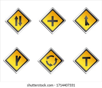Warning Yellow Traffic Signs Vector Set Stock Vector (Royalty Free ...