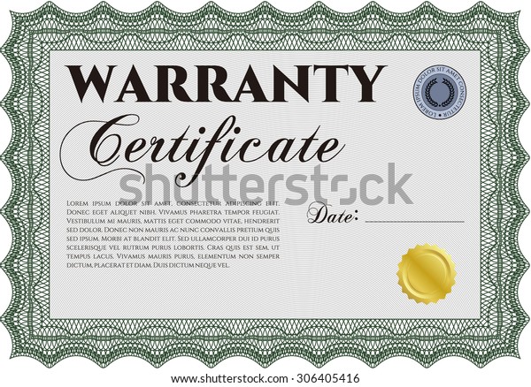 Warranty Certificate Vector Illustration Includes Background Stock ...