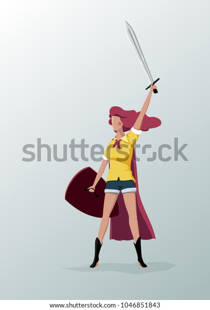 Warrior Girl Sword Shield Stock Vector (Royalty Free) 1046851843 ...