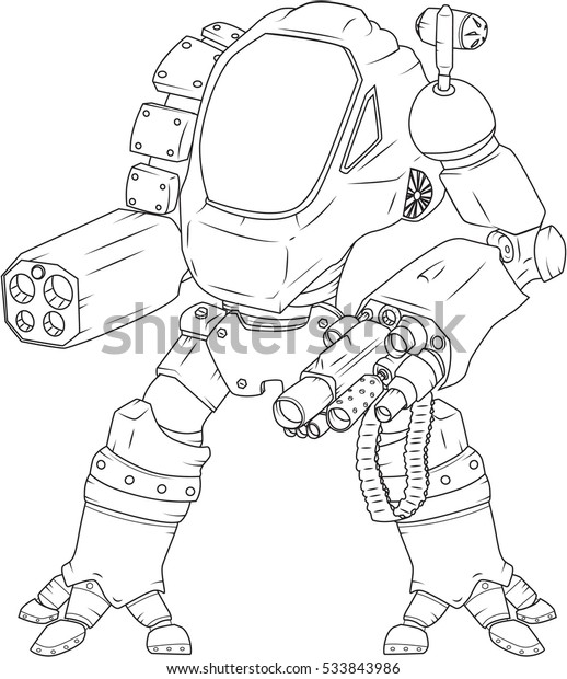 Warrior Robot Vector Illustration Outline Editable: เวกเตอร์สต็อก (ปลอด ...