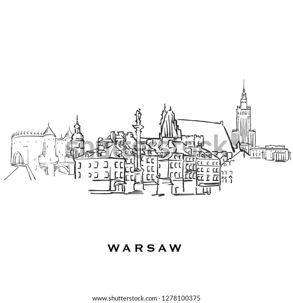 Warsaw Poland Famous Architectureoutlined Vector Sketch Stock Vector ...