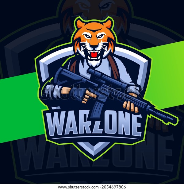 Warzone Tiger Character Mascot Design Gun Stock Vector (Royalty Free ...