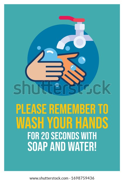 Wash Your Hands For 20 Seconds With Soap and Water Vector Poster. Wash ...