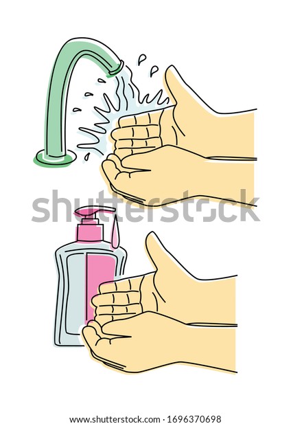 Washing Hand Line Art Simple Color Stock Vector (Royalty Free ...