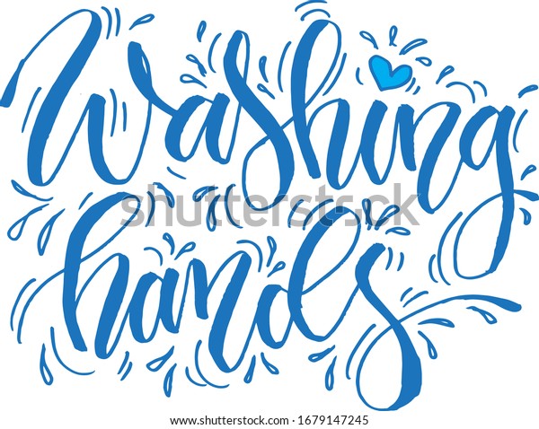 Washing Hands Calligraphy Hand Lettering Blue Stock Vector (Royalty ...