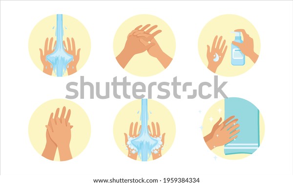 Washing Hands Instruction Set Personal Hygiene Stock Vector (Royalty ...