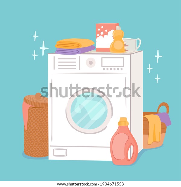 Lavadora y lavandería. Lavadora de cartón,: vector de stock (libre de ...