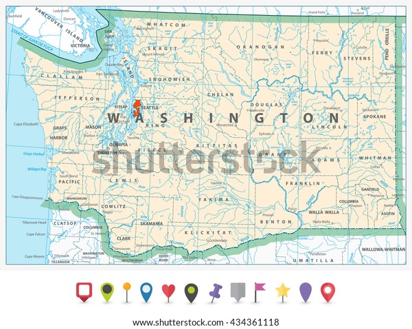 Washington State Detailed Map Flat Icon Stock Vector (Royalty Free ...