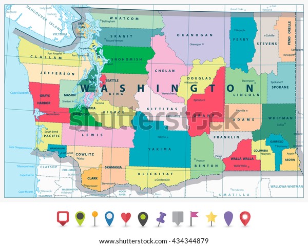Washington State Political Map Flat Icon 库存矢量图（免版税）434344879 | Shutterstock