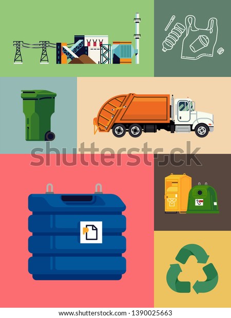Waste Energy Recycling Reducing Set Illustrations Stock Vector (Royalty ...