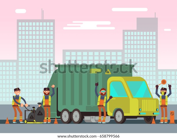 Waste Management City Garbage Collection Recycling 스톡 벡터(로열티 프리 ...