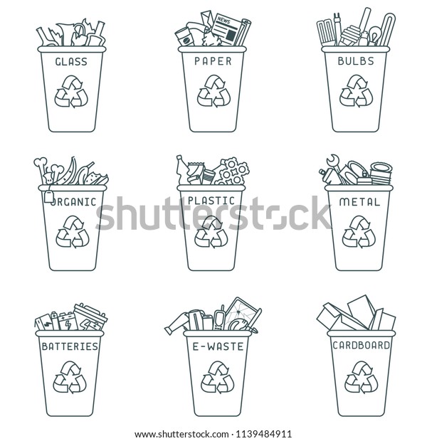 Waste Sorting Icons Set Dustbins Trash Stock Vector (Royalty Free ... Waste Sorting Icons Set Dustbins Trash Stock Vector (Royalty Free ...