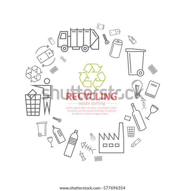 Waste Sorting Recycling Symbols Line Icons 스톡 벡터(로열티 프리) 577696354 ...