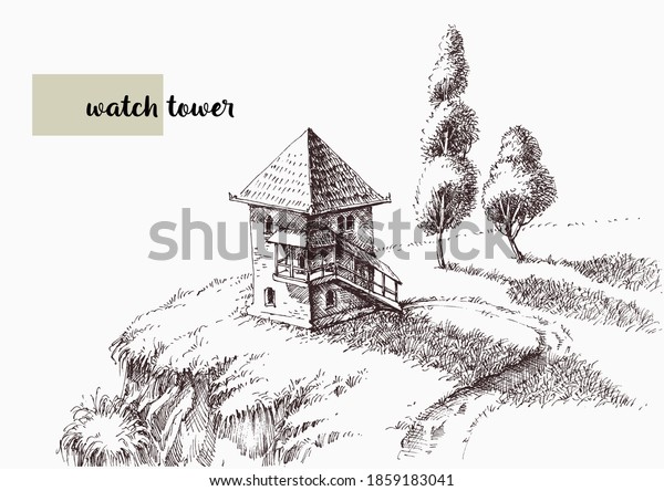 Watch Tower Castle On Top Hills Stock Vector (Royalty Free) 1859183041 ...