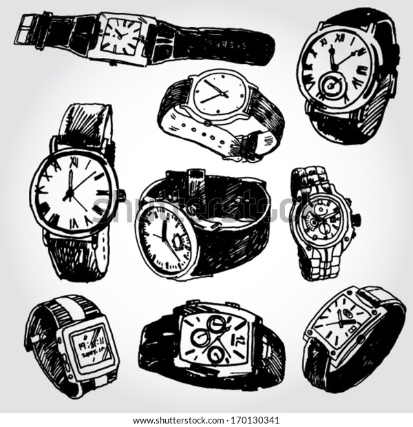 Watches Hand Drawn Stock Vector (Royalty Free) 170130341 | Shutterstock