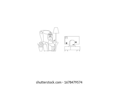 Watching Tv Vector Object Outline Illustration Stock Vector (Royalty ...