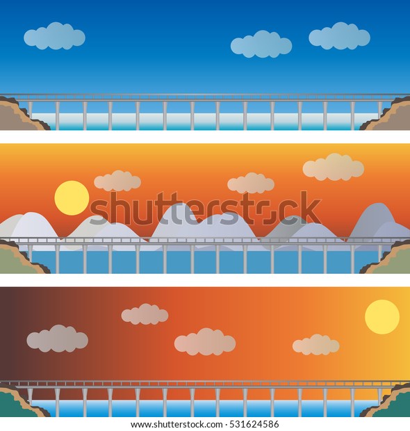 Water Bridge Nature Landscape Vector Illustration Stock Vector (Royalty ...