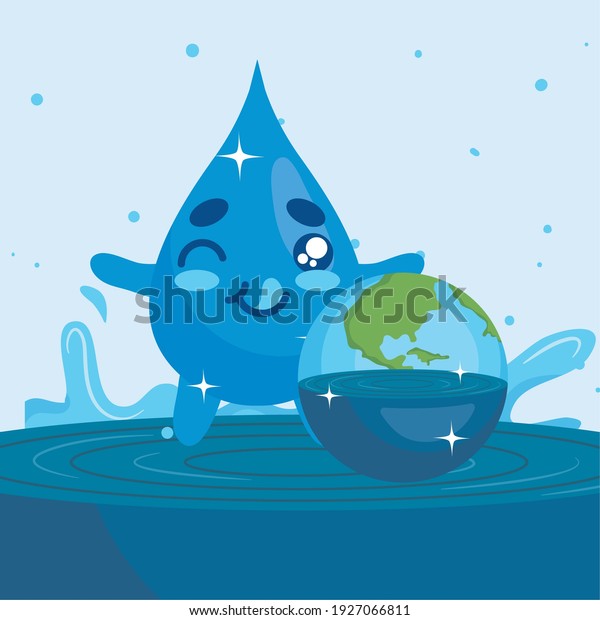Water Day Drop Cartoon Winking World Stock Vector (Royalty Free ...