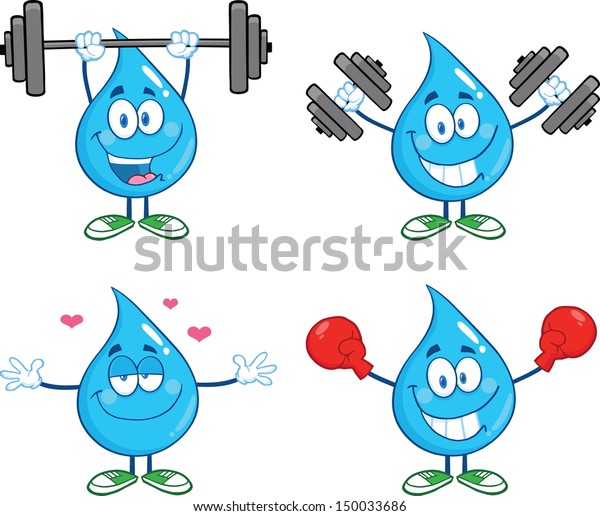 Water Drop Cartoon Mascot Characters Set Stock Vector (Royalty Free ...